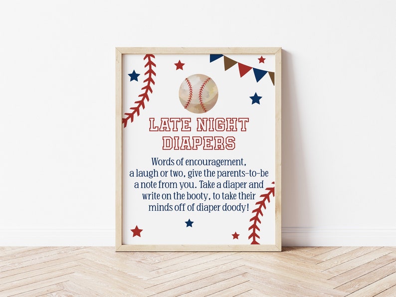 Printable Baseball Late Night Diapers Sign Retro Baseball Etsy