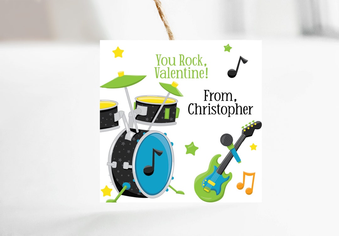 Printable Music Valentines, Editable You Rock Valentine Tag, School ...