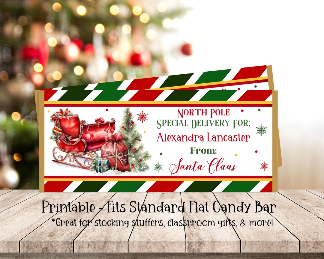 Editable Santa's Sleigh Special Delivery Candy Bar Wrapper Template ...