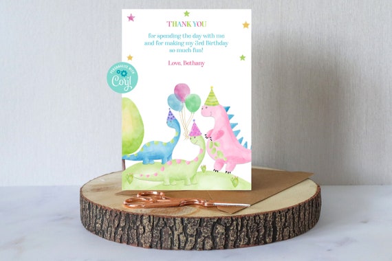 Editable Dinosaur Thank You Card Dinosaur Thank You Note - Etsy