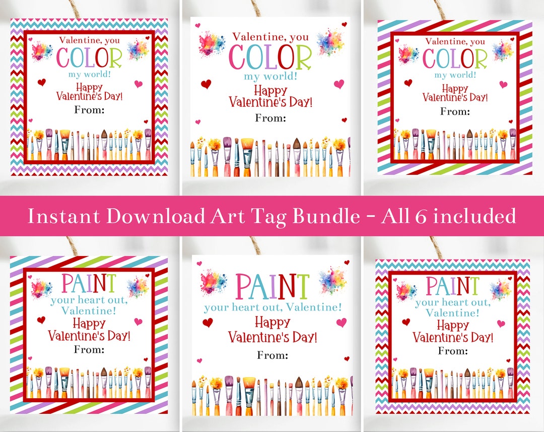 Printable Art Valentines Cards Bundle Set Templates, Paint Your Heart ...