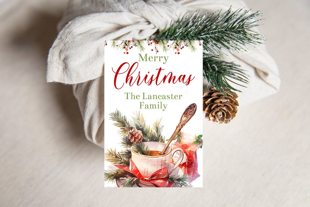 Editable Tea Christmas Gift Tag Template, Printable Holiday Tea Basket ...