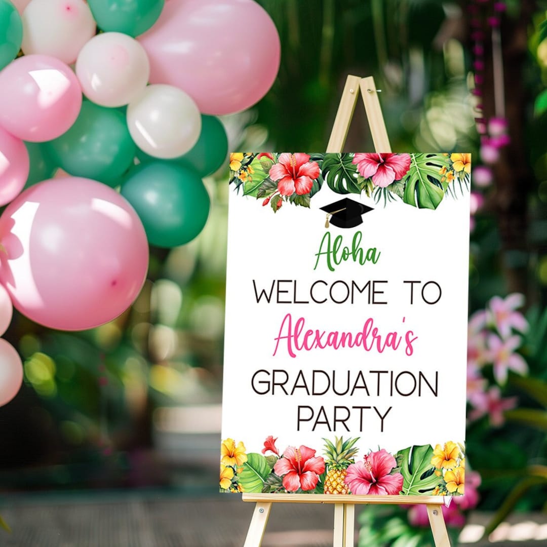 Editable Luau Graduation Welcome Sign Template Printable Hawaiian Class ...
