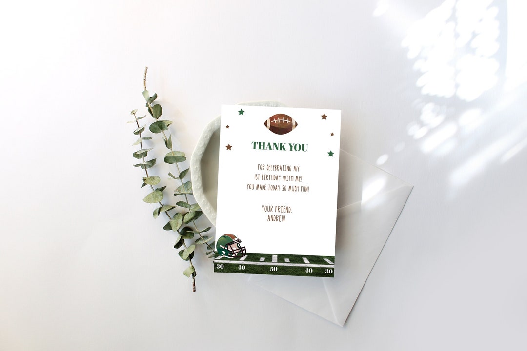 Editable Football Thank You Card, Printable Football Birthday Thank You ...
