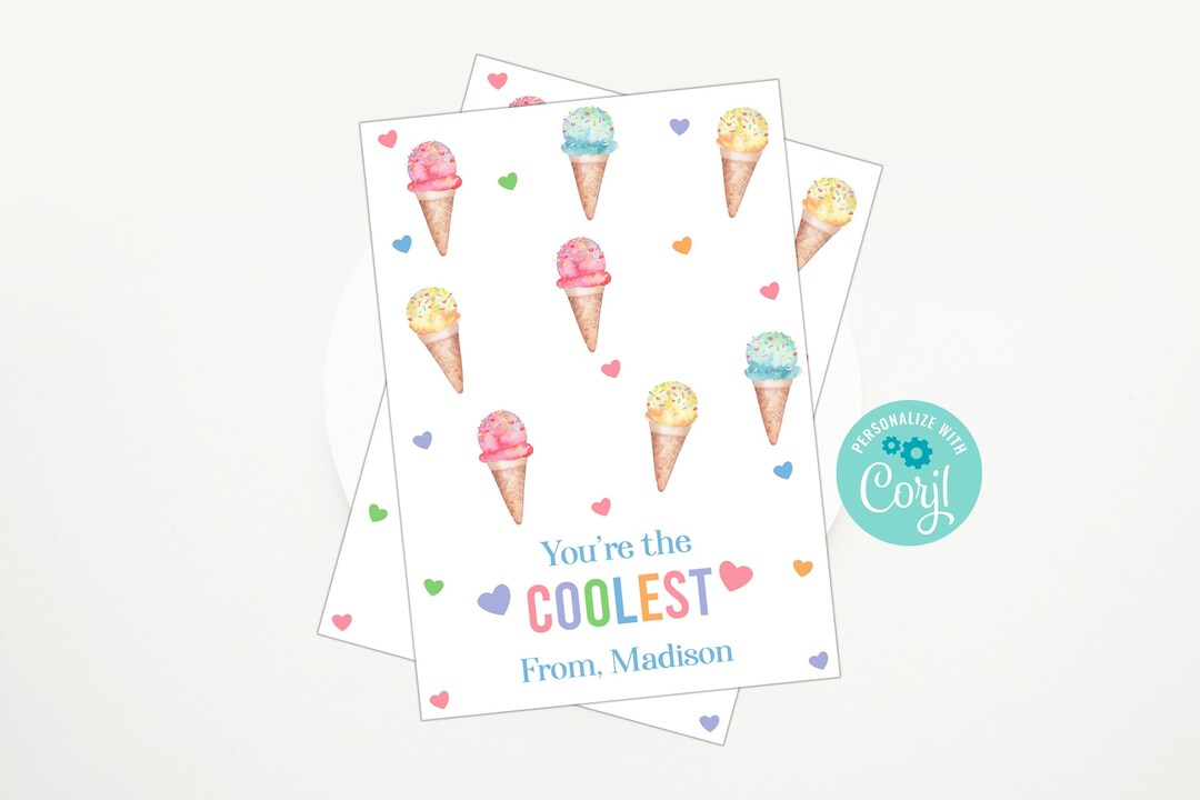 You're the Coolest, Printable Ice Cream Cookie Card, Valentine Card for ...