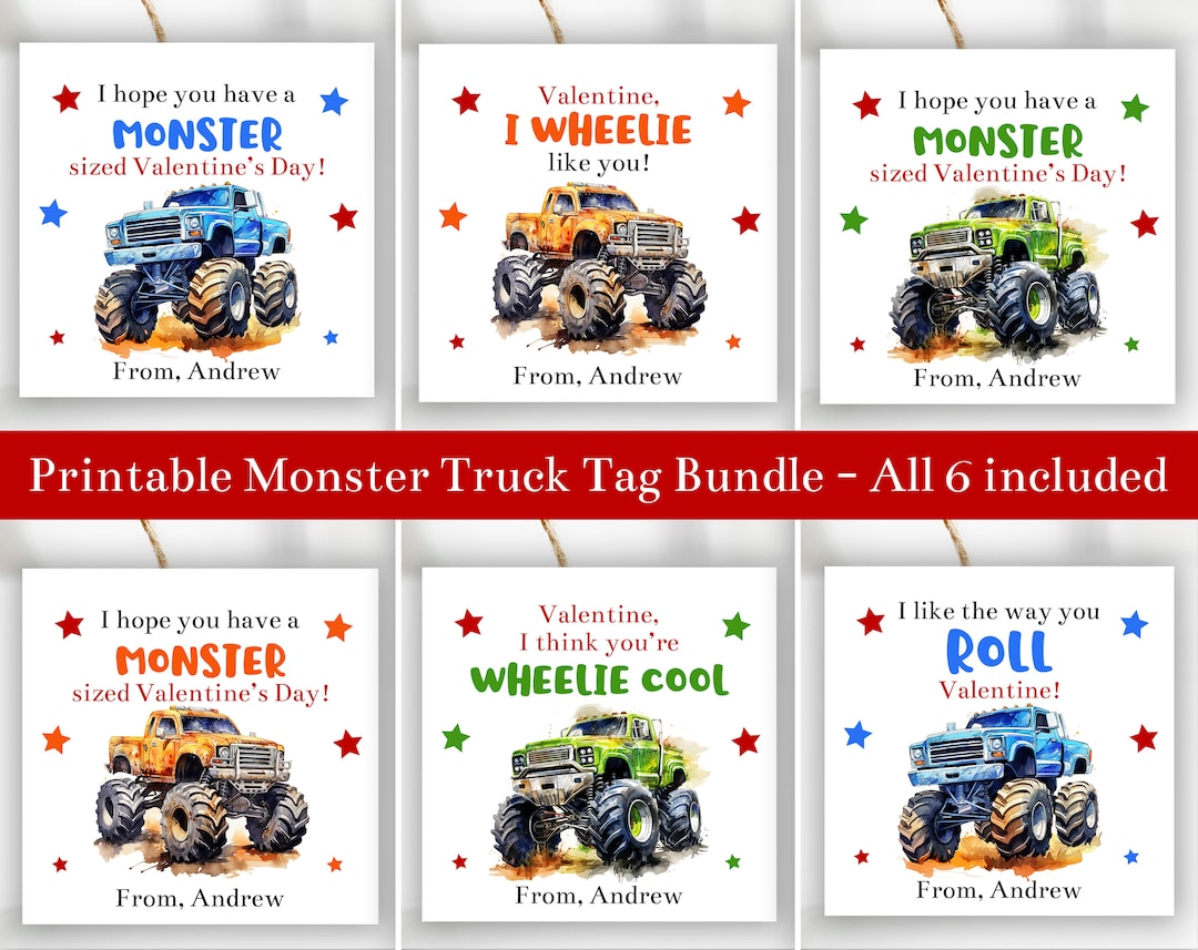 Editable Monster Truck Valentines Cards Bundle Set Templates - Etsy
