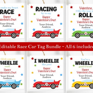 Editable Race Car Valentines Cards Bundle Set Templates, Racing ...