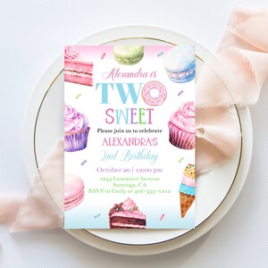 Editable Two Sweet 2nd Birthday Bundle Templates, Printable Sprinkle ...
