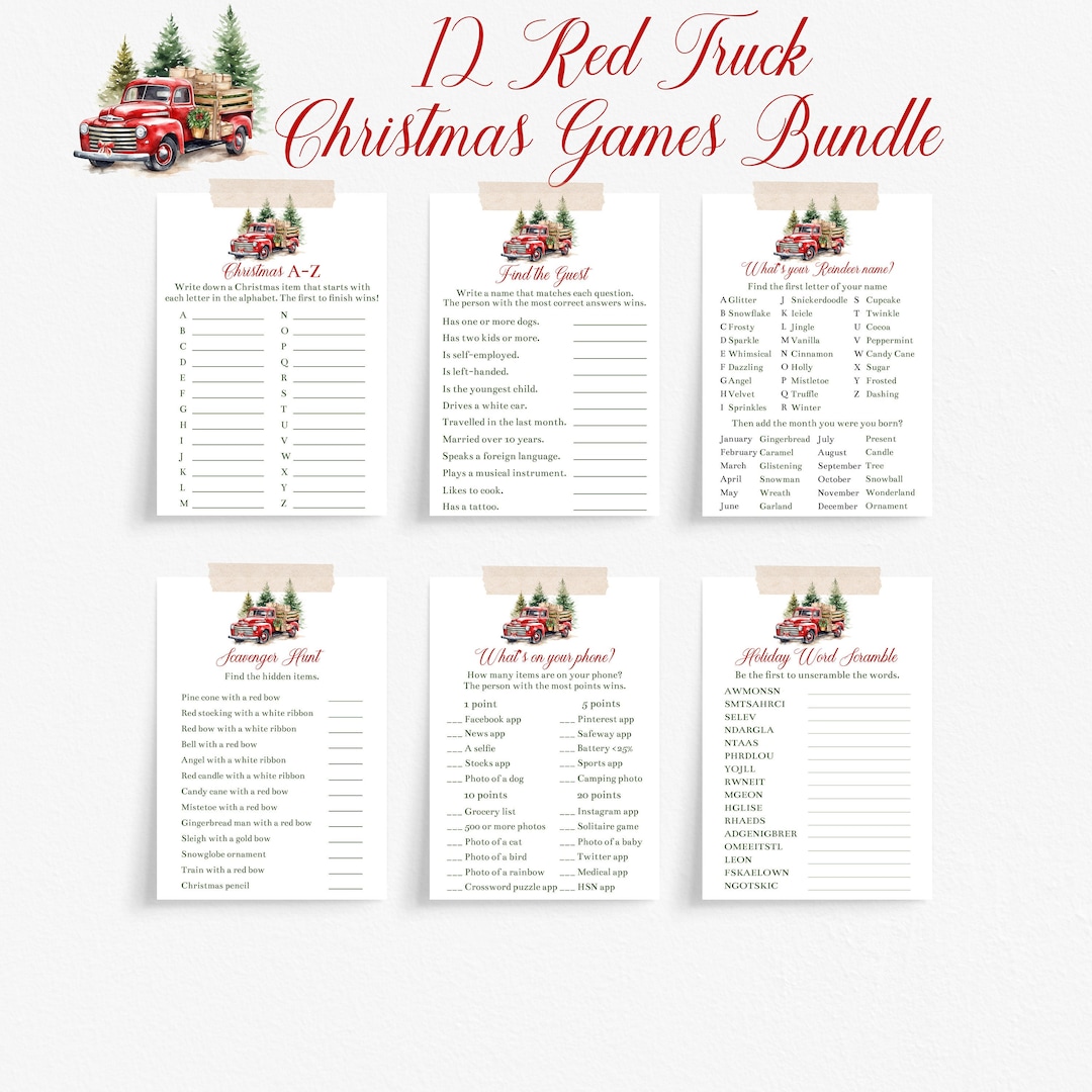 Printable Red Truck Christmas Game Bundle, Holiday Party Activity Game ...