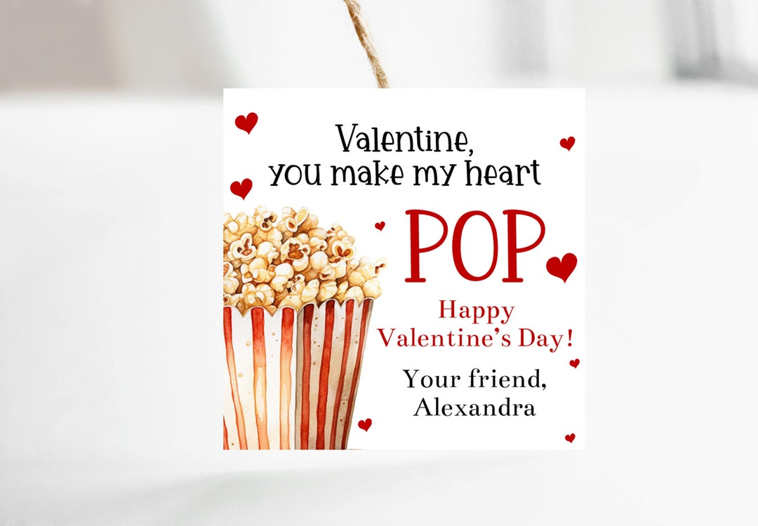 Editable Popcorn Valentines Tag Template Popcorn Valentines - Etsy