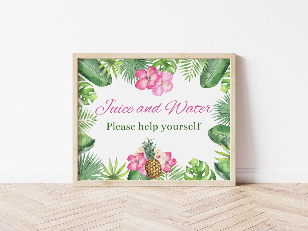 Juice and Water Sign, Beverages Sign, Luau Party, Luau Birthday, Luau ...