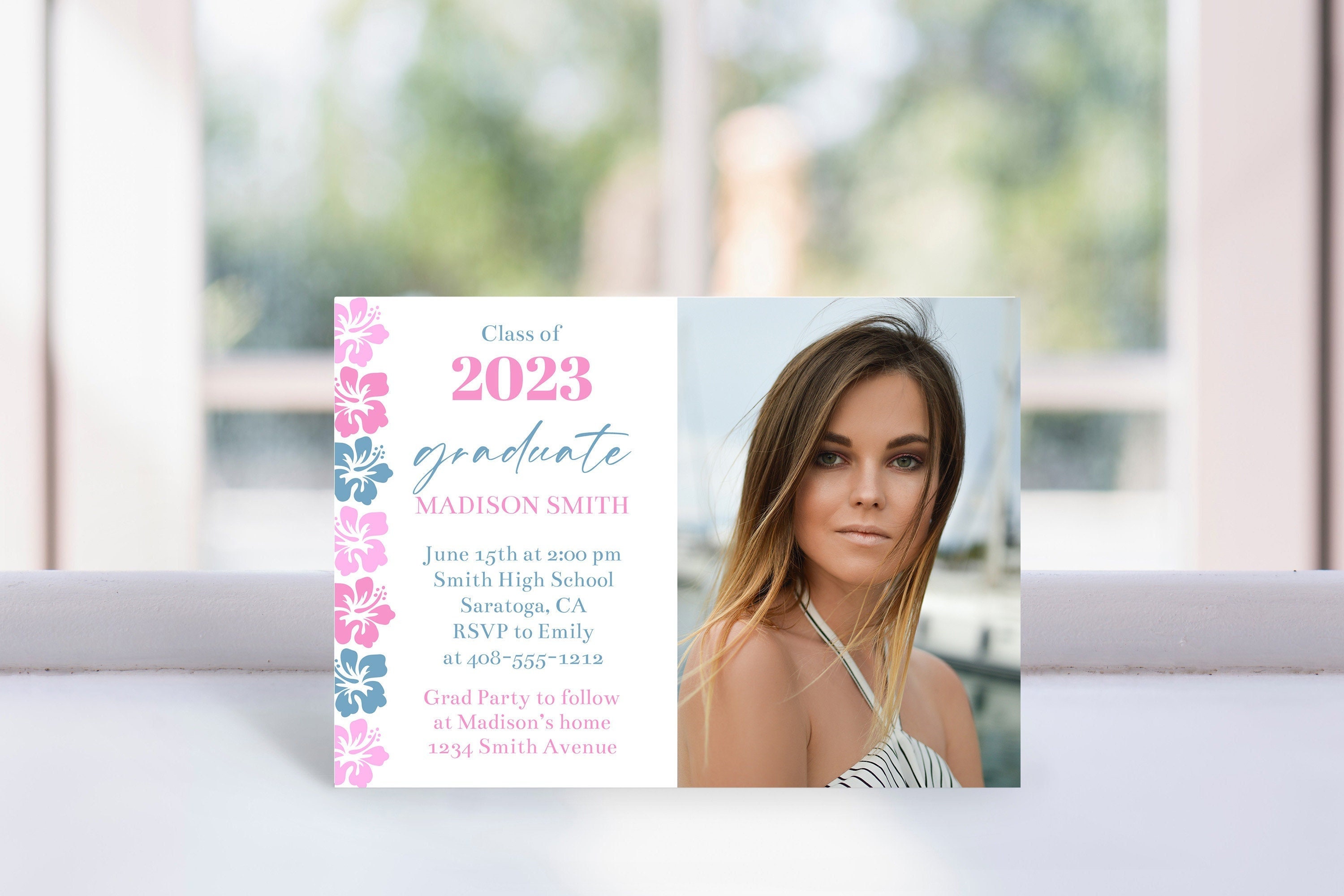 Editable Hibiscus Graduation Announcement Template Printable - Etsy