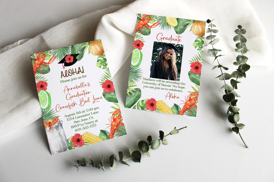 Editable Crawfish Boil Luau Graduation Announcement, Printable Craw ...