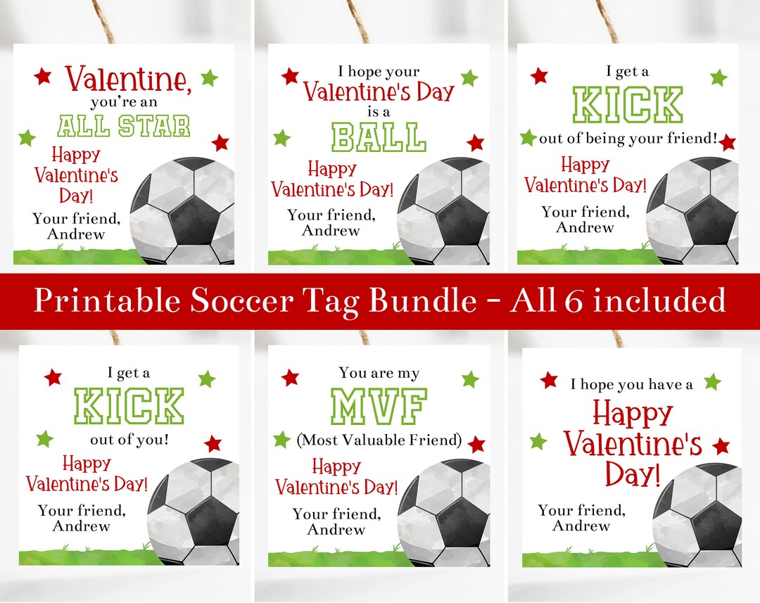 Editable Soccer Valentines Tag Bundle Set Templates, Soccer Valentines ...