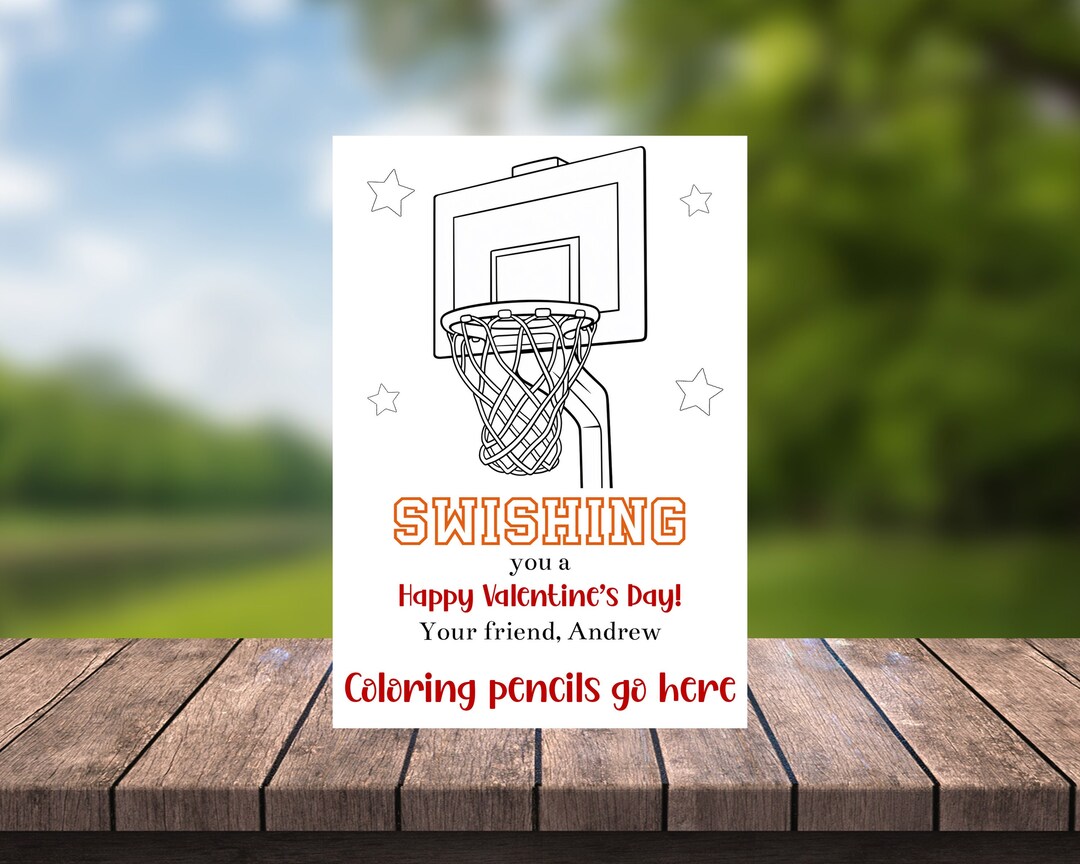 Editable Basketball Valentines Coloring Card Template - Etsy