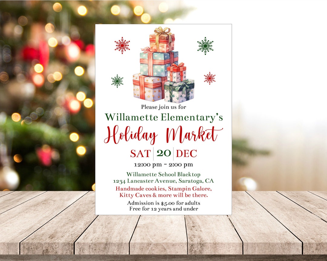 Editable Christmas Holiday Market Invitation Template, Printable School ...