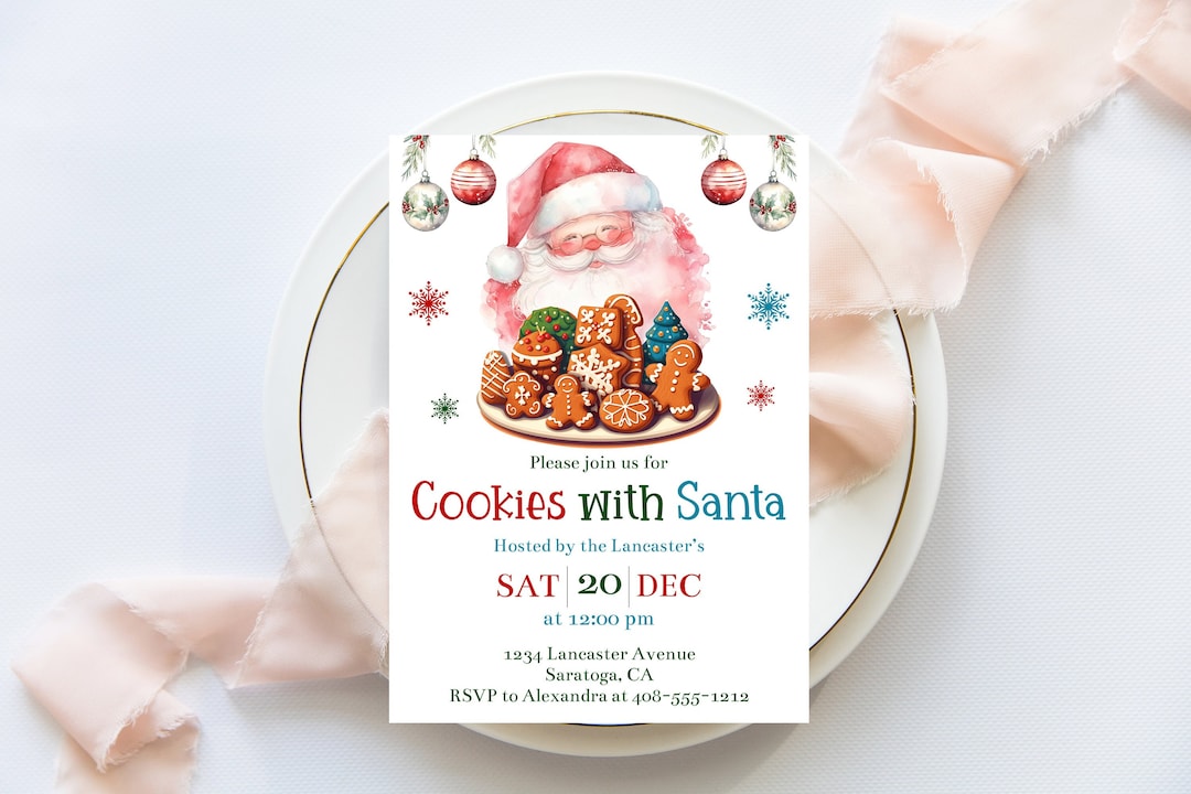 Editable Cookies With Santa Claus Invitation Template - Etsy