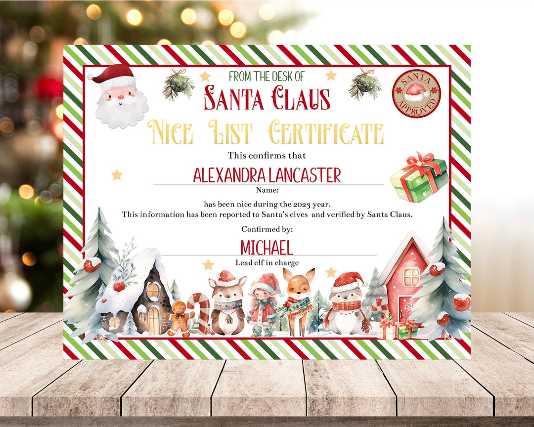 Editable Christmas Nice List Certificate Template, Printable Santa's ...