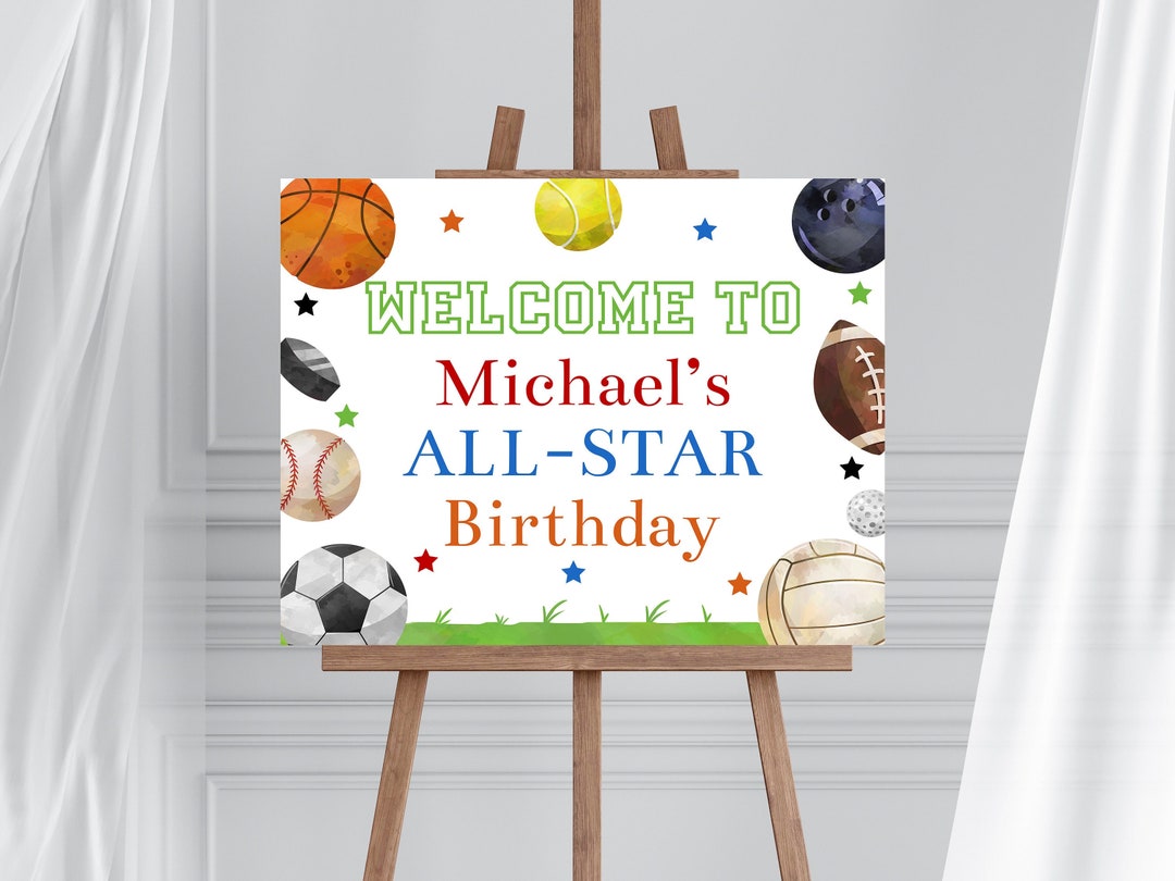 Editable Sports Birthday Welcome Sign Sports Party Decorations ...