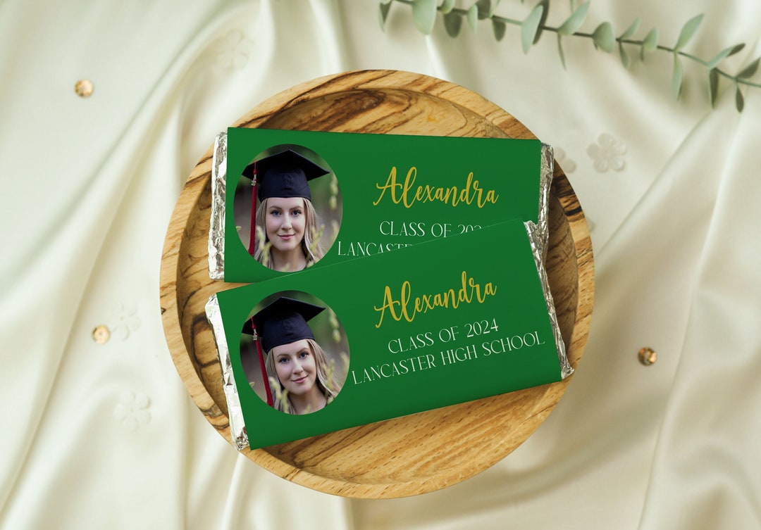 Editable Green & Yellow Graduation Photo Candy Bar Wrapper Template ...