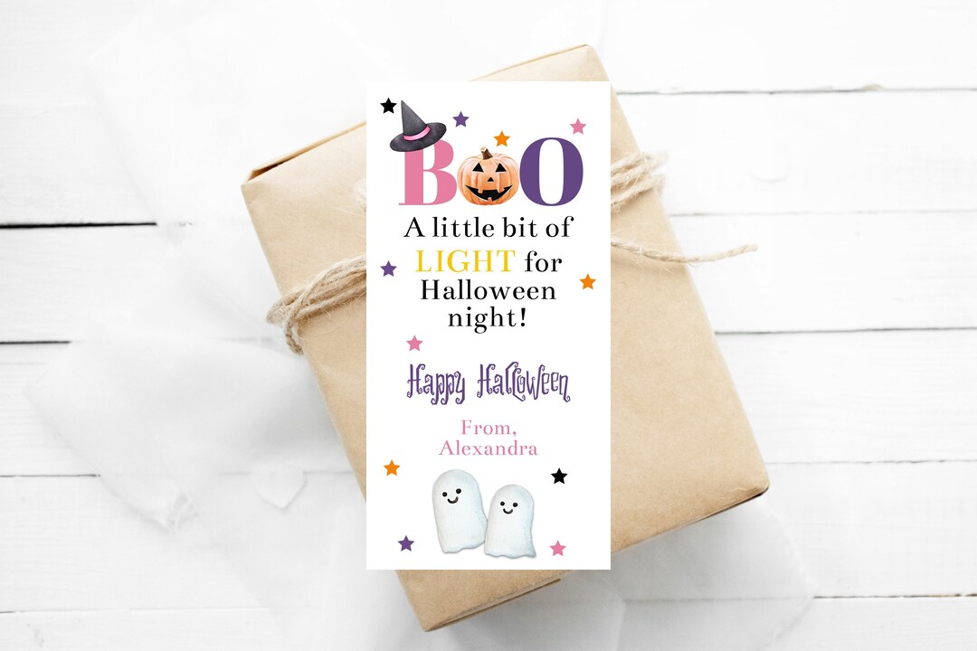 Editable Pink Boo Halloween Glow Stick Tag Template Printable A Little ...