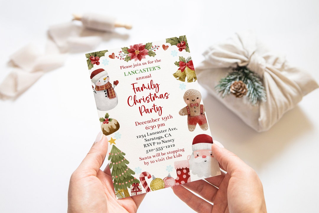 Editable Family Christmas Party Invitation, Christmas Work Party ...