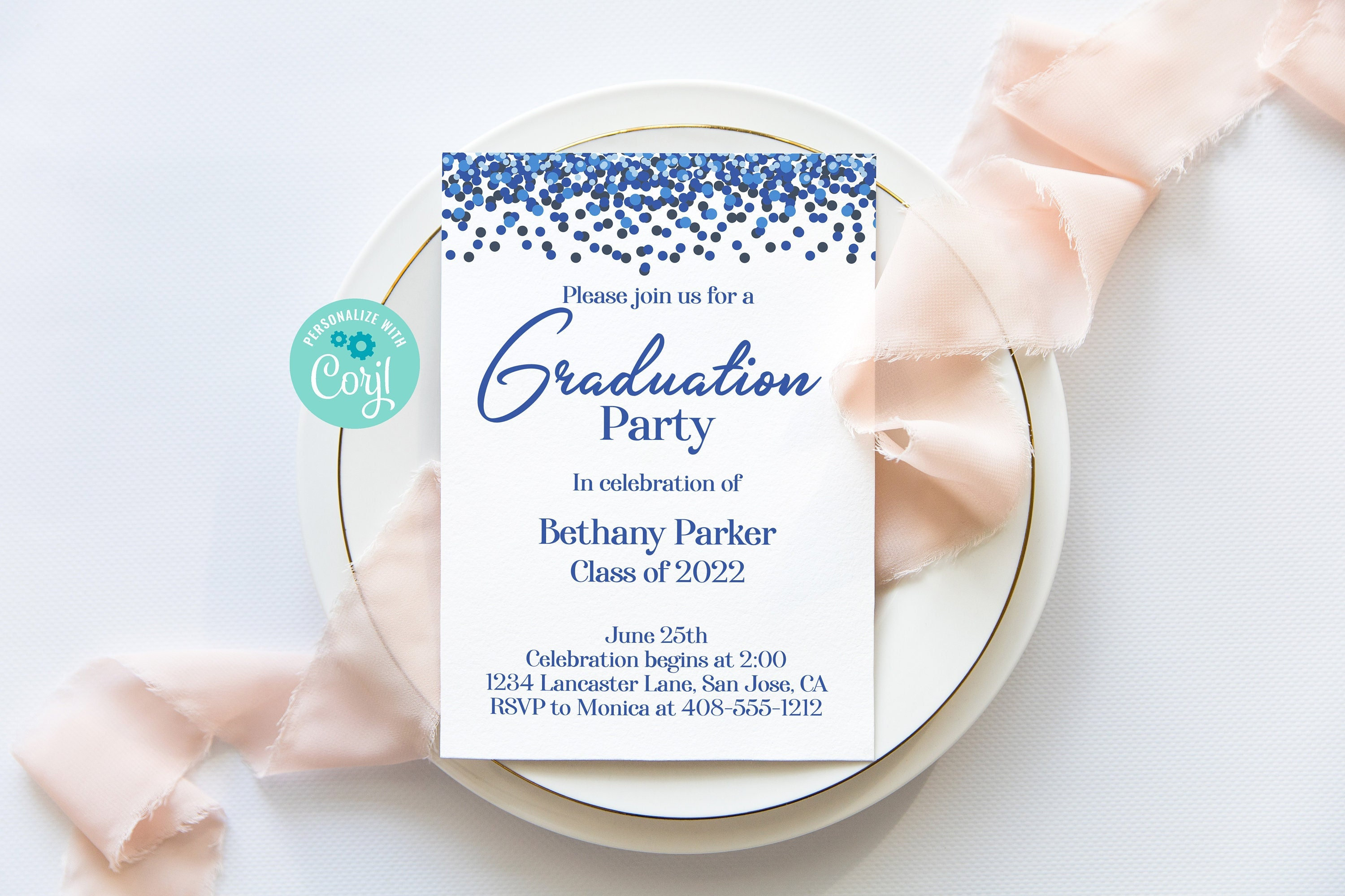 Editable Blue Graduation Party Invitation Template Grad | Etsy