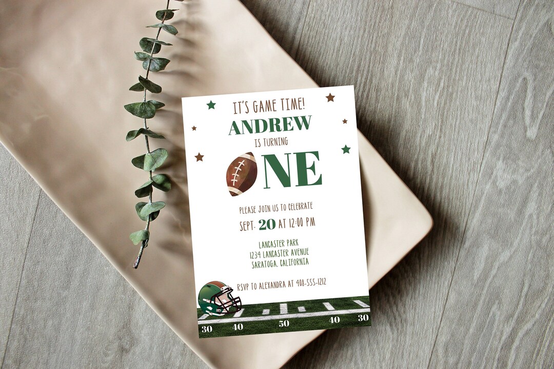 Editable Football 1st Birthday Party Invitation Template Printable ...