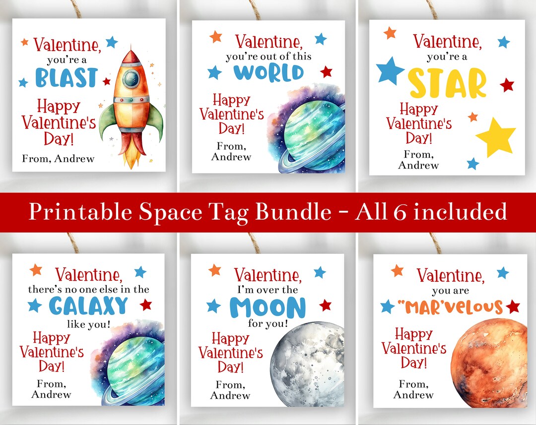 Editable Space Valentines Cards Bundle Set Templates, Outerspace ...