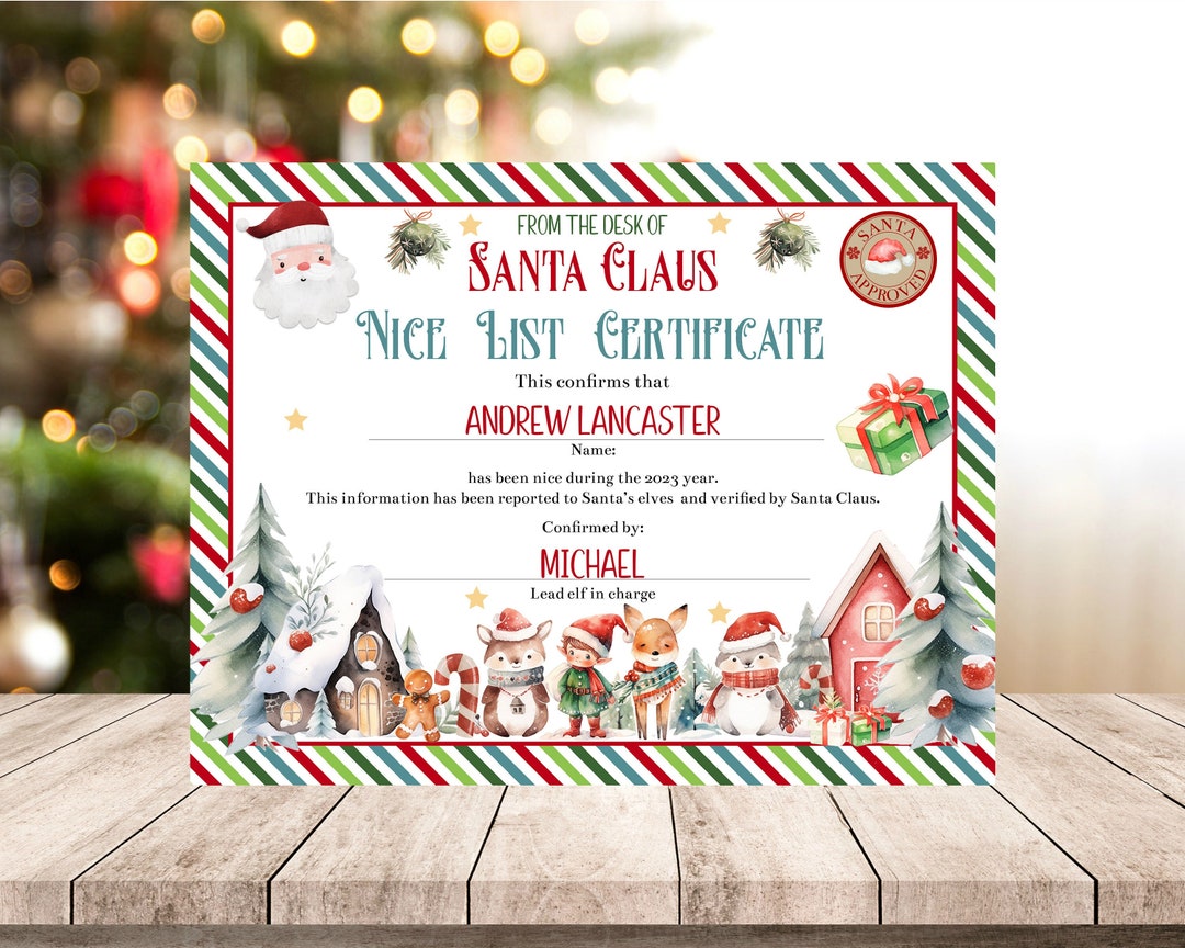 Editable Boys Christmas Nice List Certificate Template, Printable Blue ...