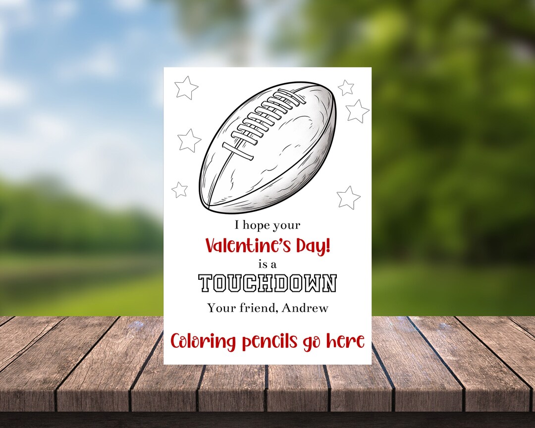 Editable Football Valentines Coloring Card Template, Printable ...