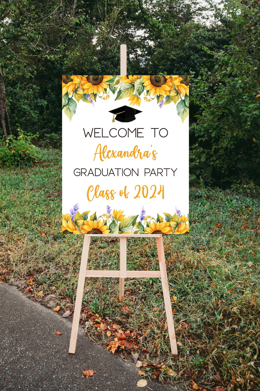 Editable Sunflower Graduation Welcome Sign Template Printable Rustic ...