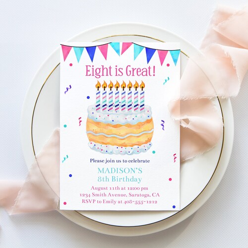 Editable 8th Birthday Invitation Eighth Birthday Eight is - Etsy