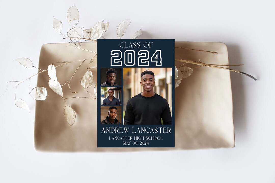 Editable Navy Class of 2024 Announcement Template Printable Male High ...
