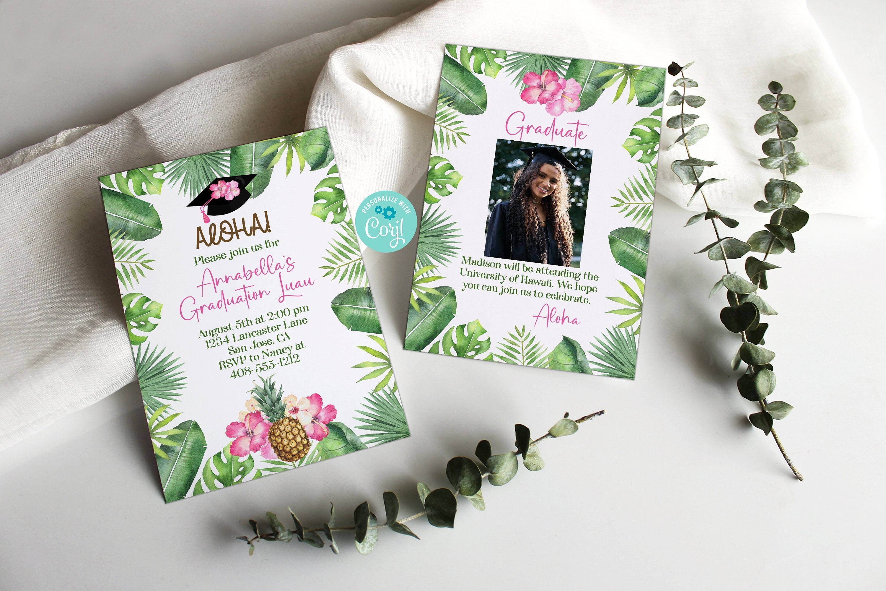 Editable Tropical Graduation Announcement Printable | Etsy