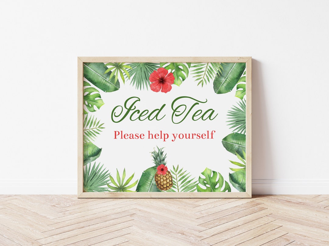 Printable Luau Iced Tea Sign, Hawaiian Party Beverages Sign, Summer ...