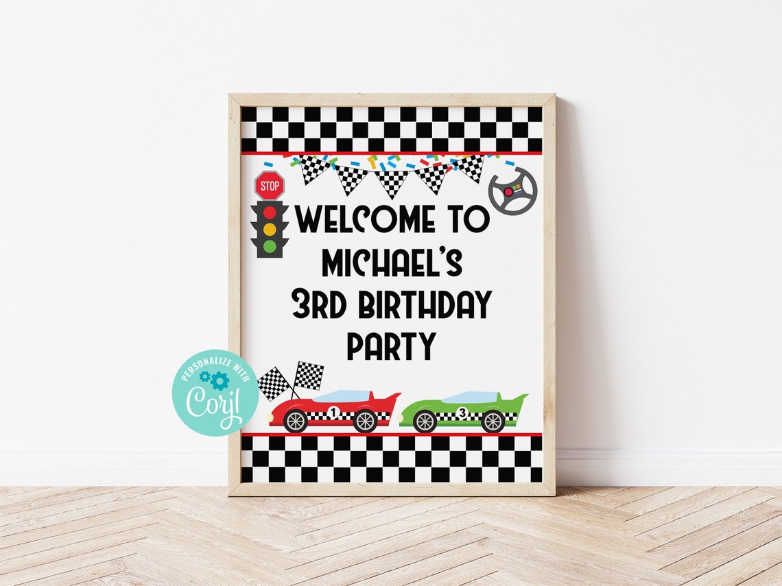 Editable Race Car Welcome Sign Racing Party Boy Birthday - Etsy