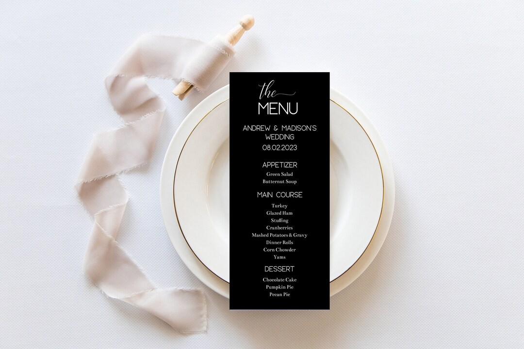Editable Minimalist Black & White Wedding Reception Dinner Menu ...
