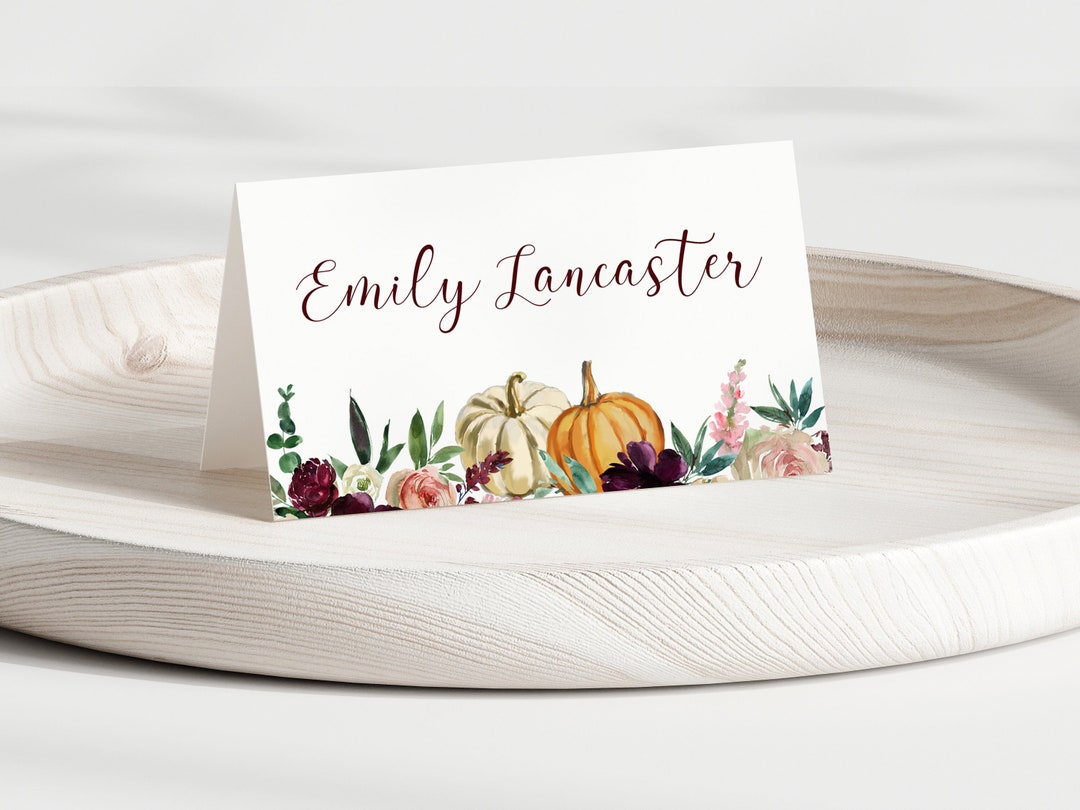 Editable Fall Pumpkin Food & Place Card Template, Printable Fall Floral ...