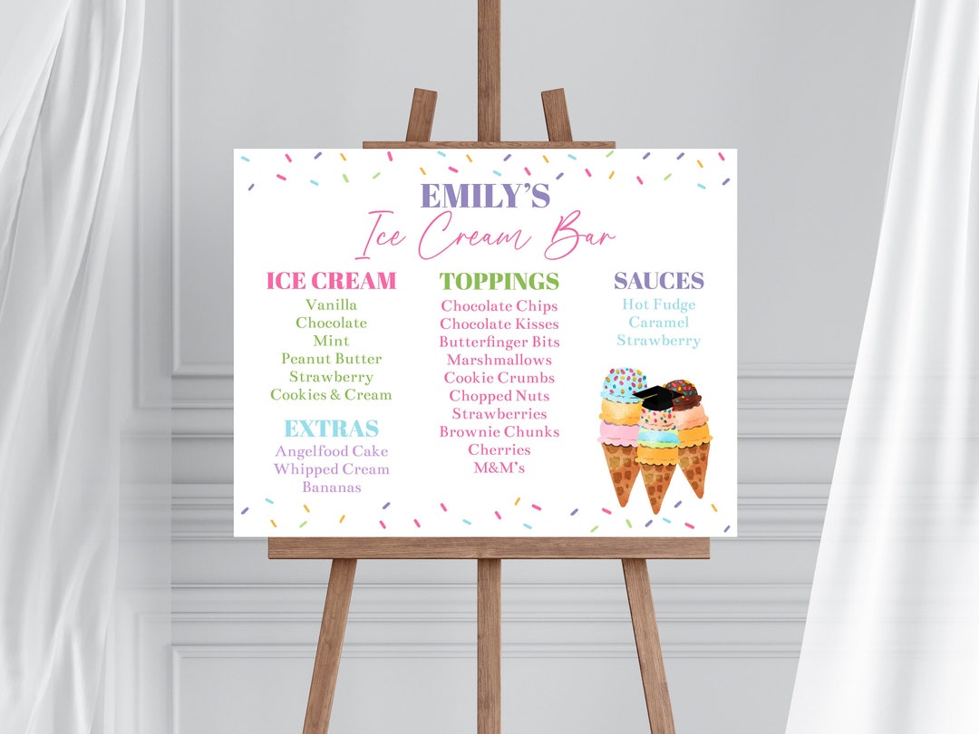 Editable Ice Cream Graduation Menu Sign Template, Printable Ice Cream ...