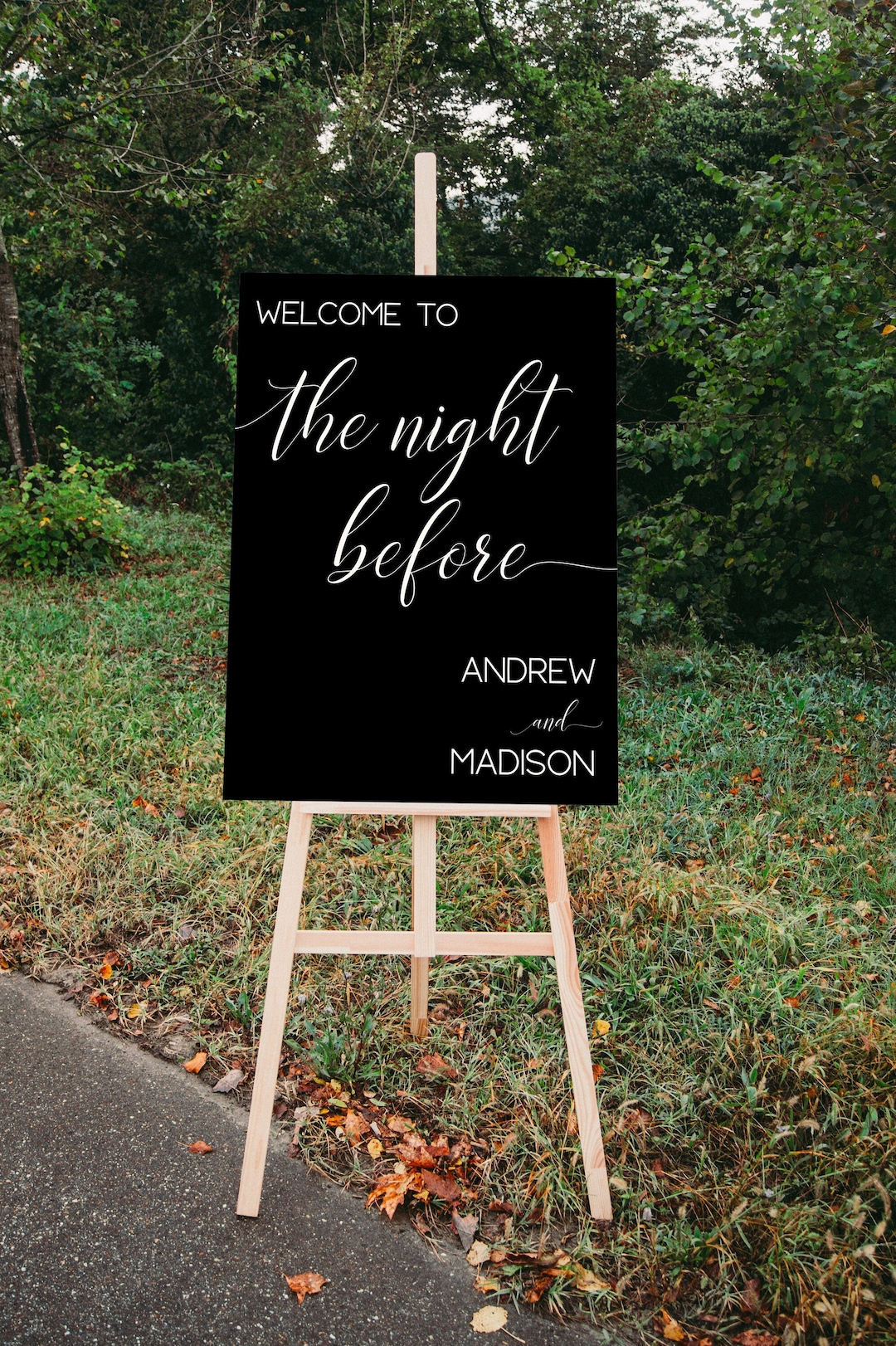 Editable Minimalist Black & White the Night Before Wedding Welcome Sign ...
