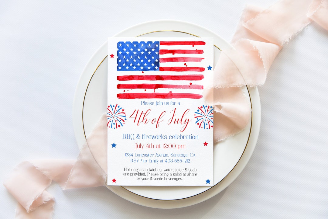 Editable 4th of July Invitation Template, Printable July 4th Invitation ...