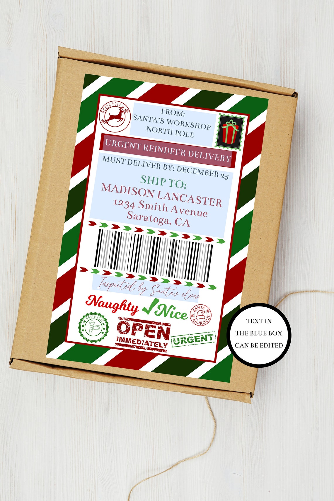 Editable Santa Shipping Label Template Printable North Pole - Etsy