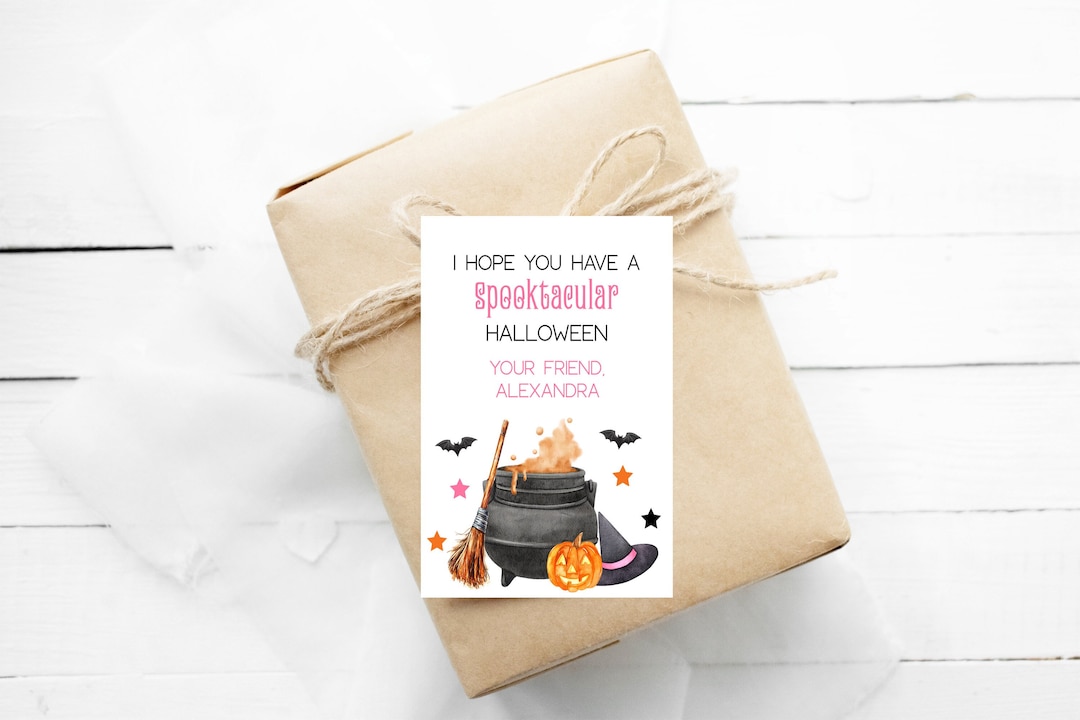 Editable Pink Spooktacular Halloween Tag Printable Witch Halloween Gift ...