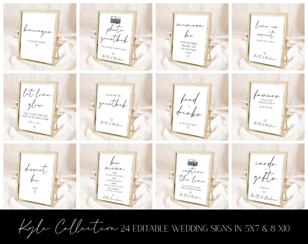 24 Editable Minimalist Wedding Sign Bundle Templates 5x7 & 8x10 ...