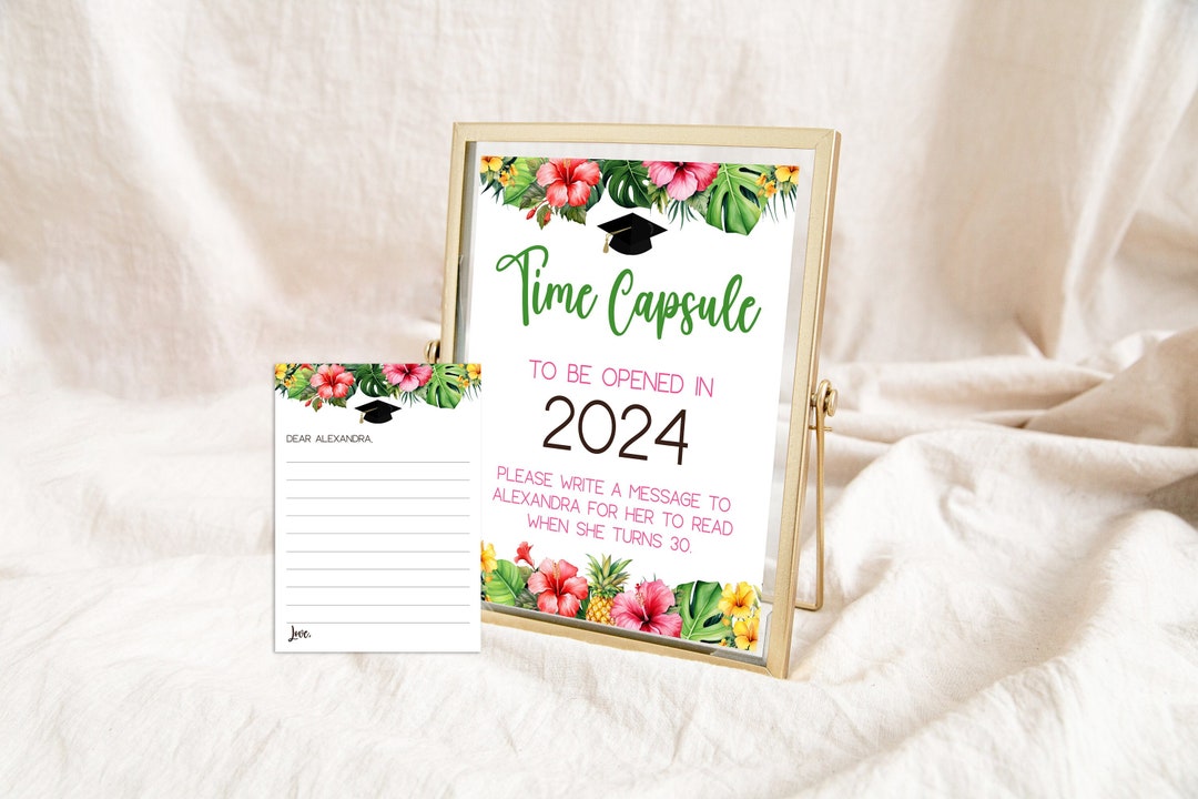 Editable Luau Graduation Time Capsule Sign & Card Template, Printable ...
