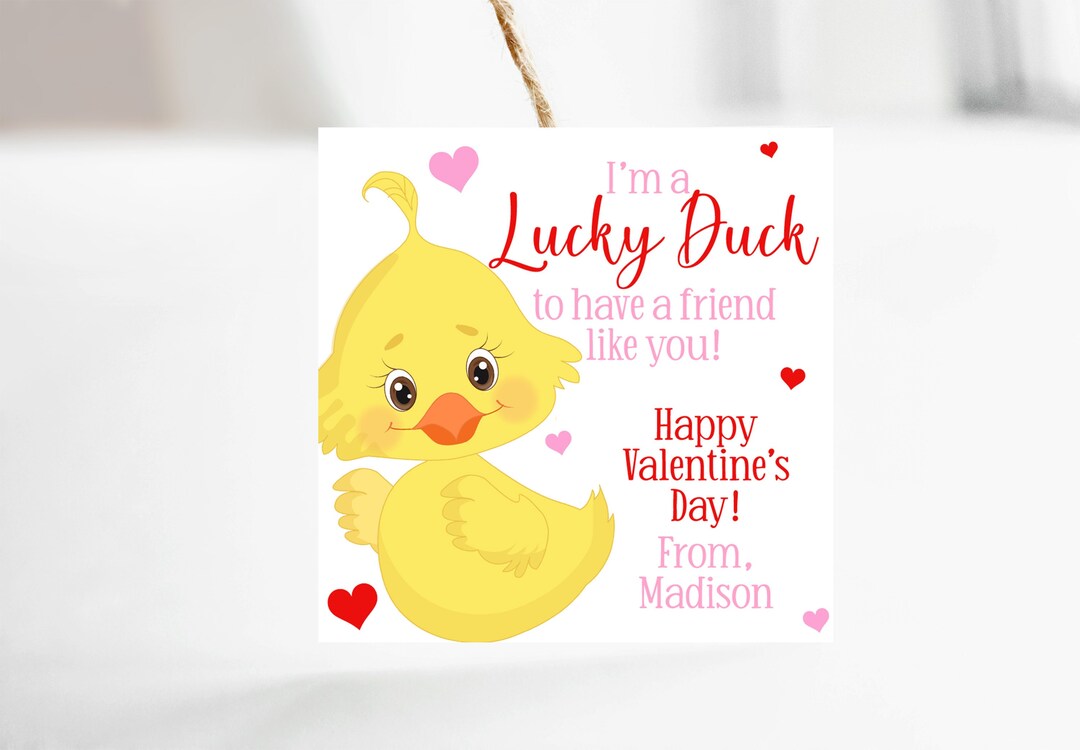 Printable Lucky Duck Valentine Tag, Editable Duck Valentine, School ...