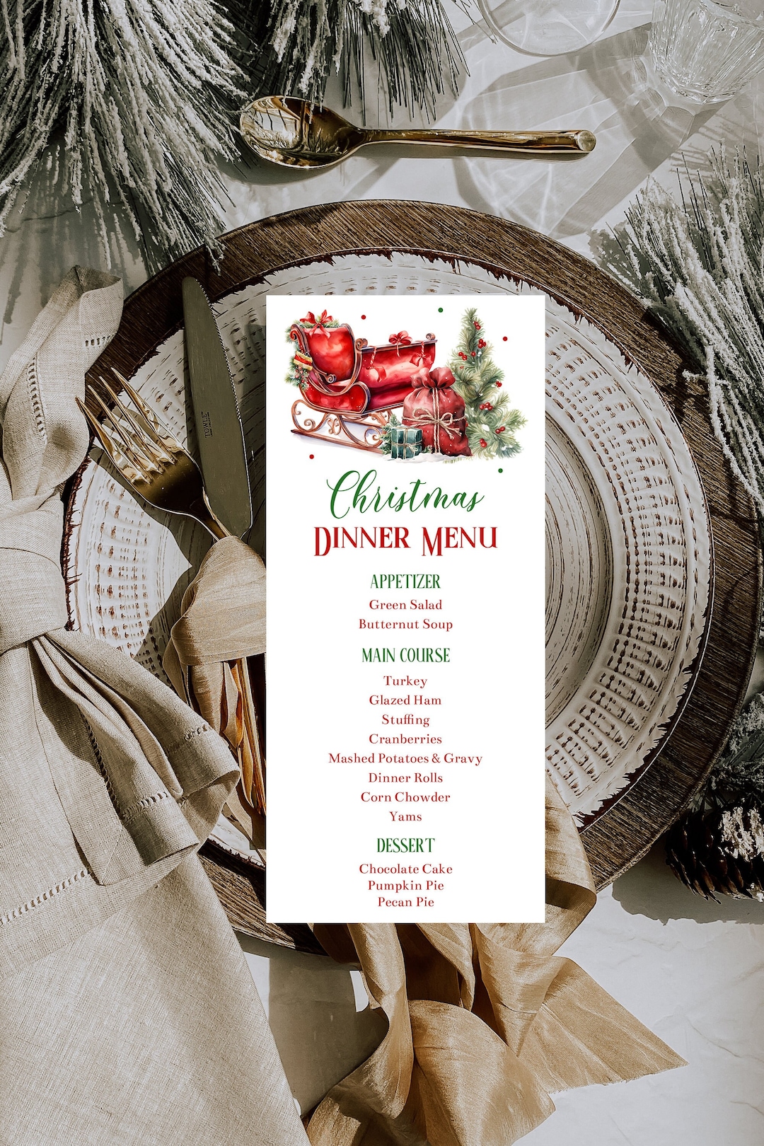 Editable Christmas Santa's Sleigh Dinner Menu Template, Printable ...