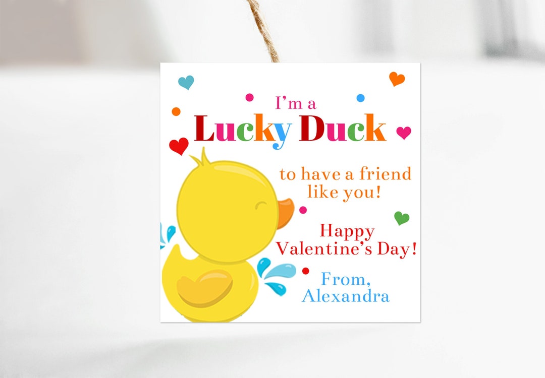 Editable Lucky Duck Valentine's Day Gift Tag Template, Printable ...