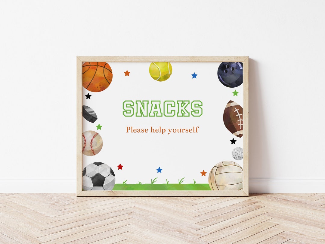 Sports Party Snacks Sign Sports Birthday Party Decorations Football ...